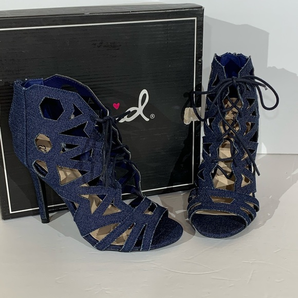 Qupid | Shoes | Qupid Denim Cut Out Design Open Toe Heels 6 | Poshmark